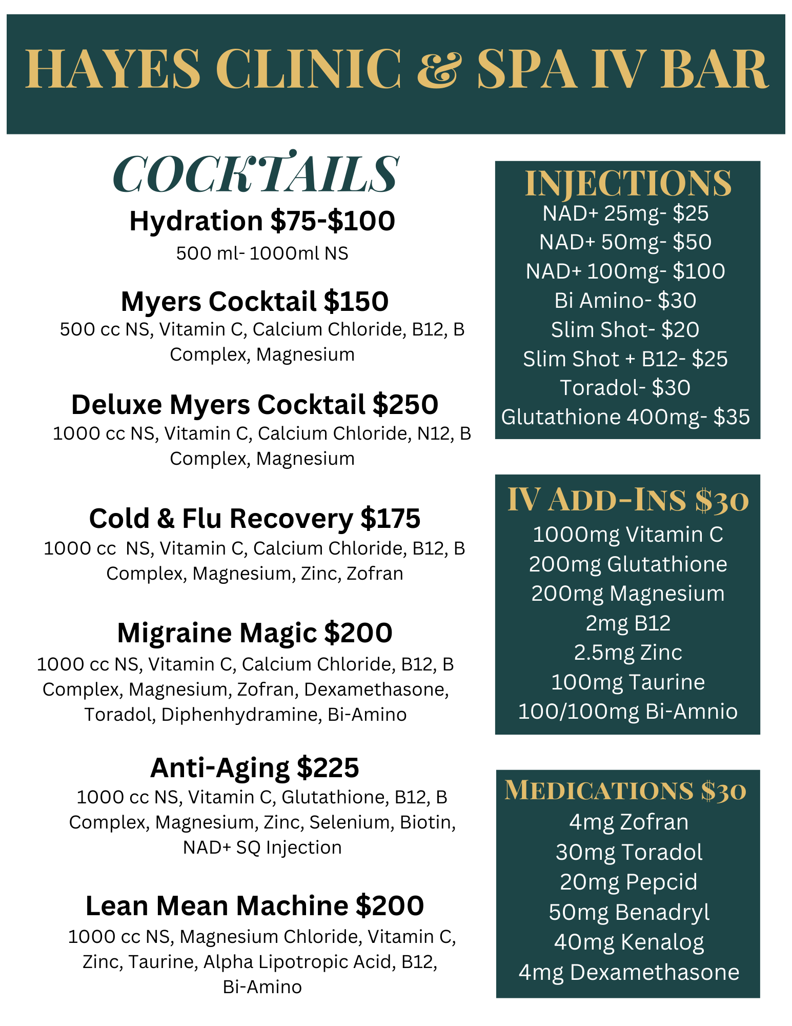 IV Therapy Menu | Hayes Clinic & Spa – Weight Management & Med Spa